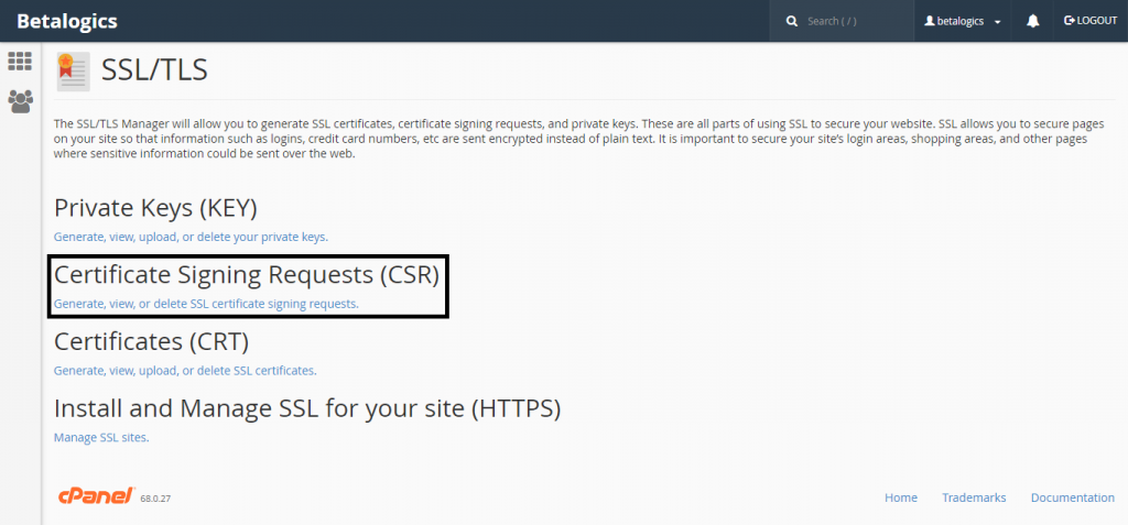 How to generate CSR (Certificate Signing Request) form cPanel - Betalogics